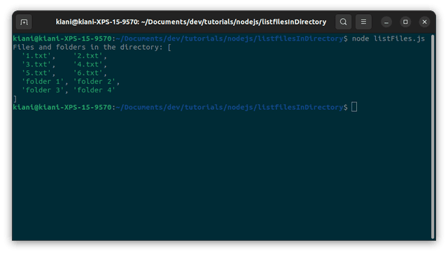 List files in a directory using nodejs